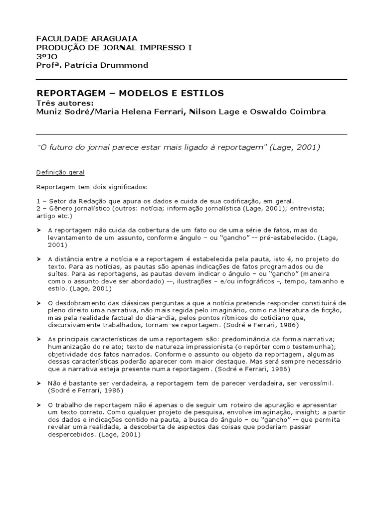 Modelos e Tipos de Reportagem | PDF | Jornalismo | Science