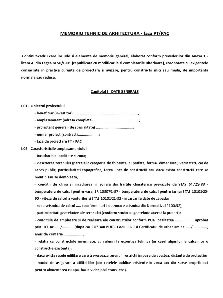 Model Memoriu Tehnic DTAC | PDF