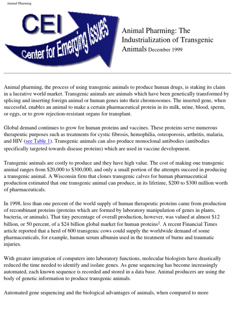 Animal Pharming | PDF | Transgene | Genetically Modified Organism