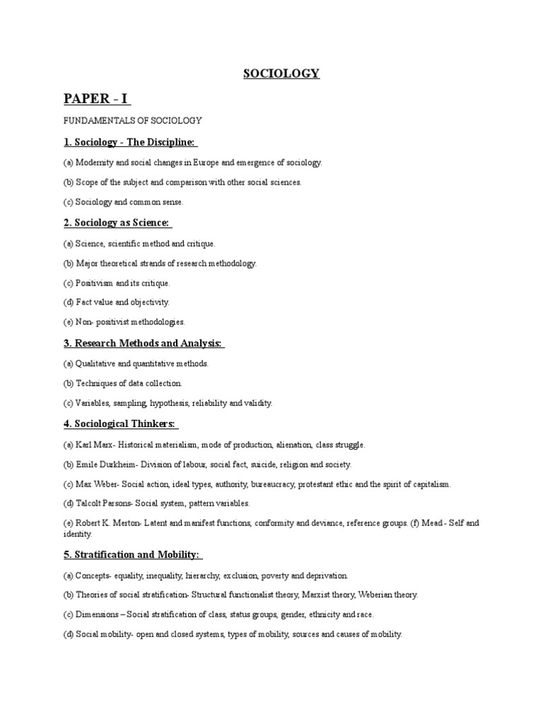 Paper - I: Sociology | PDF | Academia | Sociological Theories