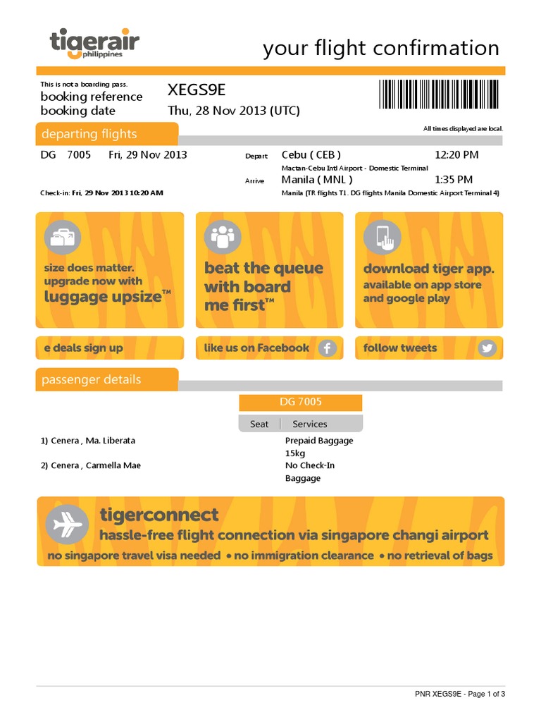 Your Flight Confirmation: Xegs9E | PDF