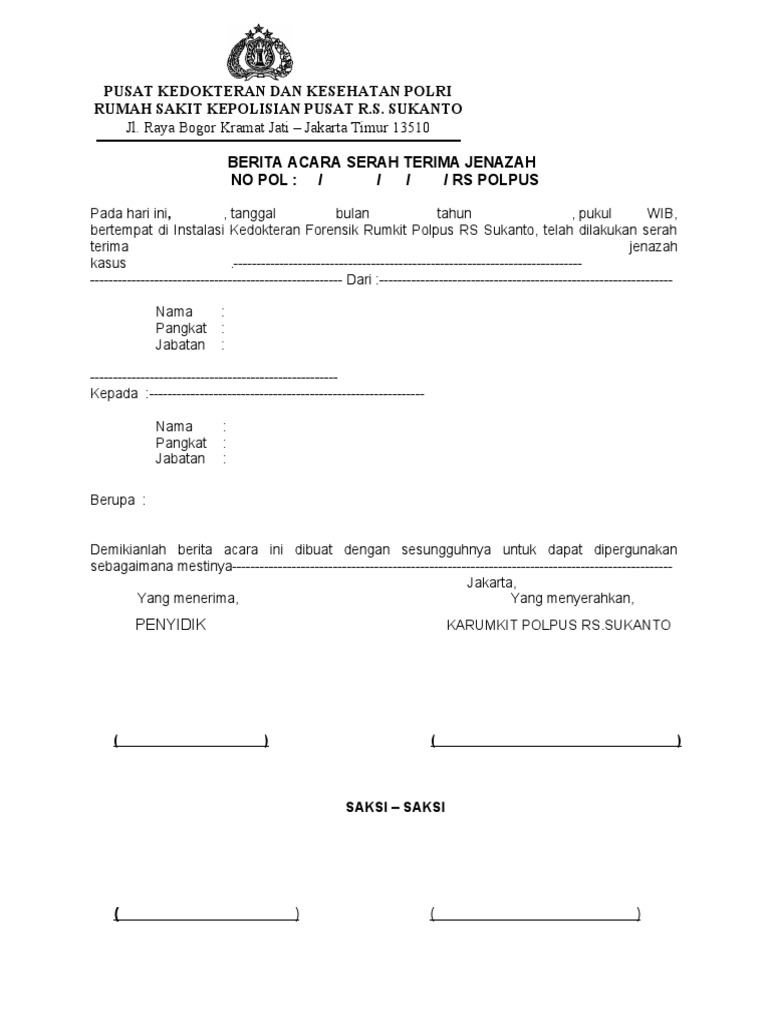 Bap Serah Terima Jenazah