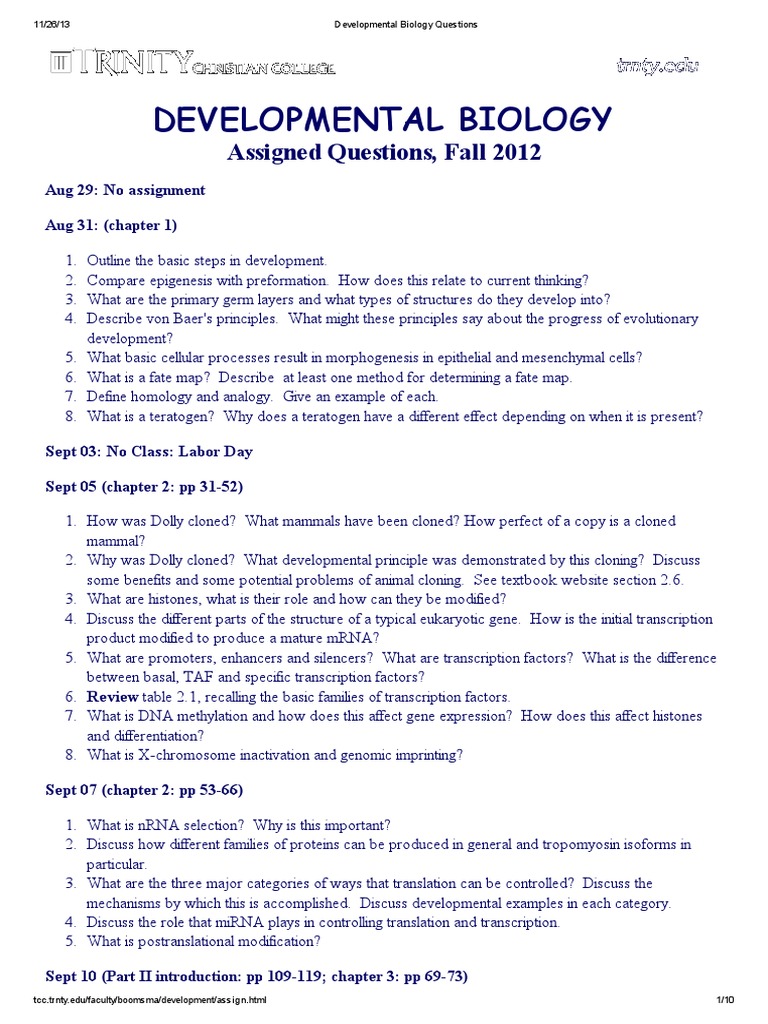 Developmental Biology Questions | Cell Biology | Developmental Biology