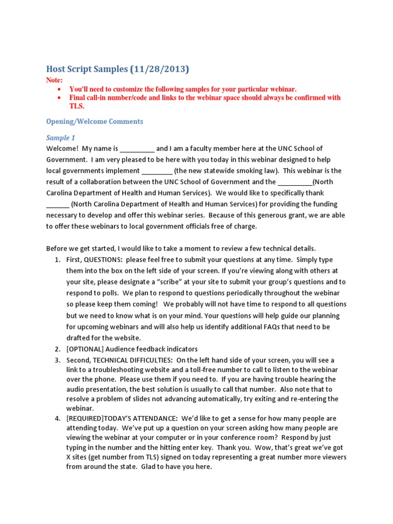 Host Script Samples | PDF | Web Conferencing | Websites