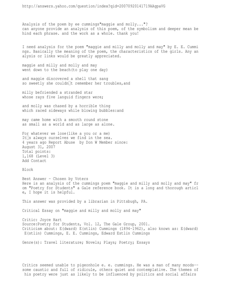 Maggie and Milly and Molly and May - Cummings | PDF | Transcendentalism ...