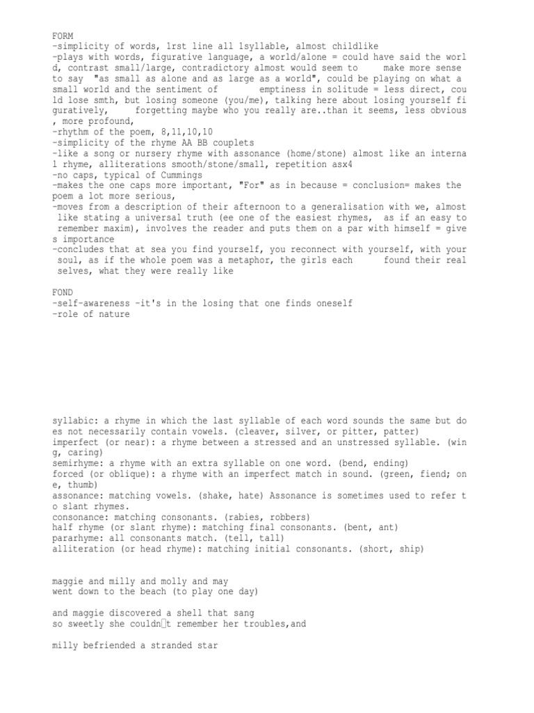 Cummings - Maggie and Milly and Molly and May - Form | PDF | Rhyme ...
