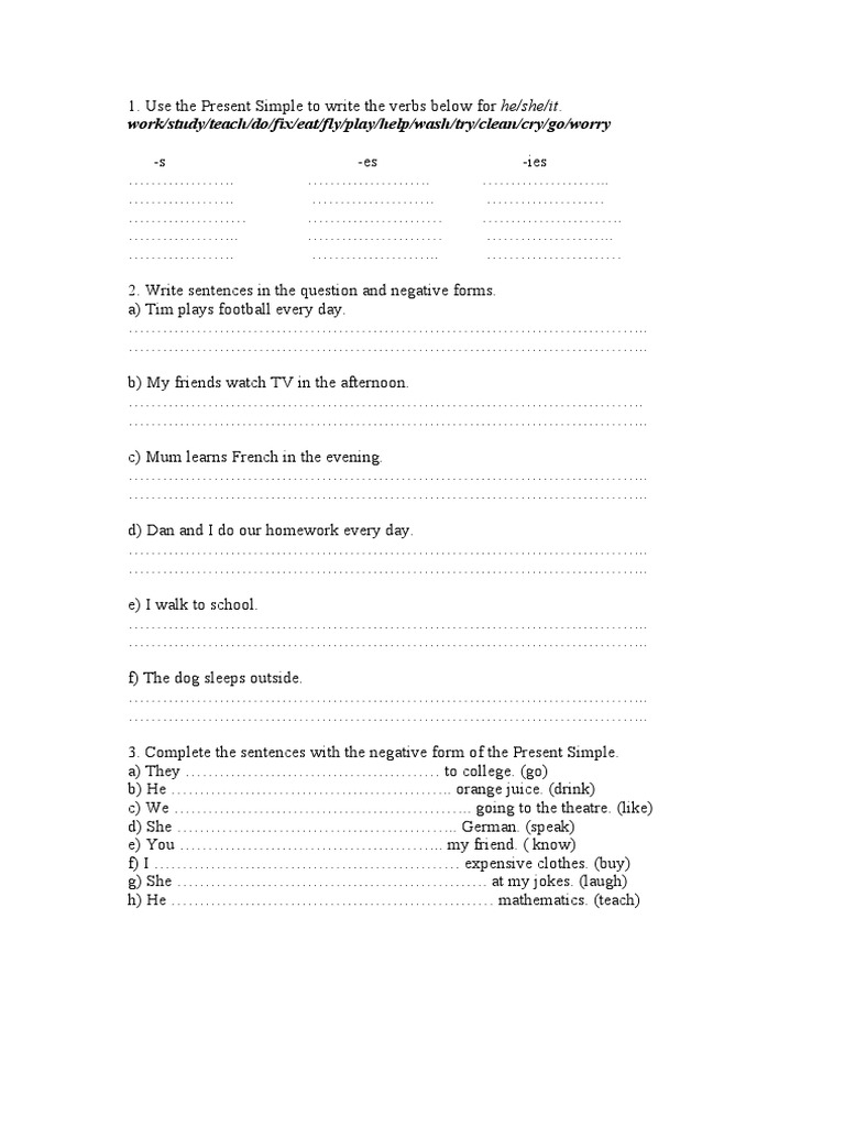 Present Simple Exercises For A' Senior | PDF
