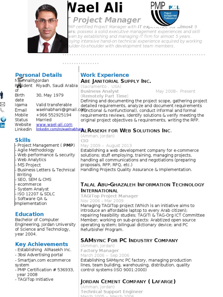 IT Project Manager: Work Experience Personal Details | PDF | Business