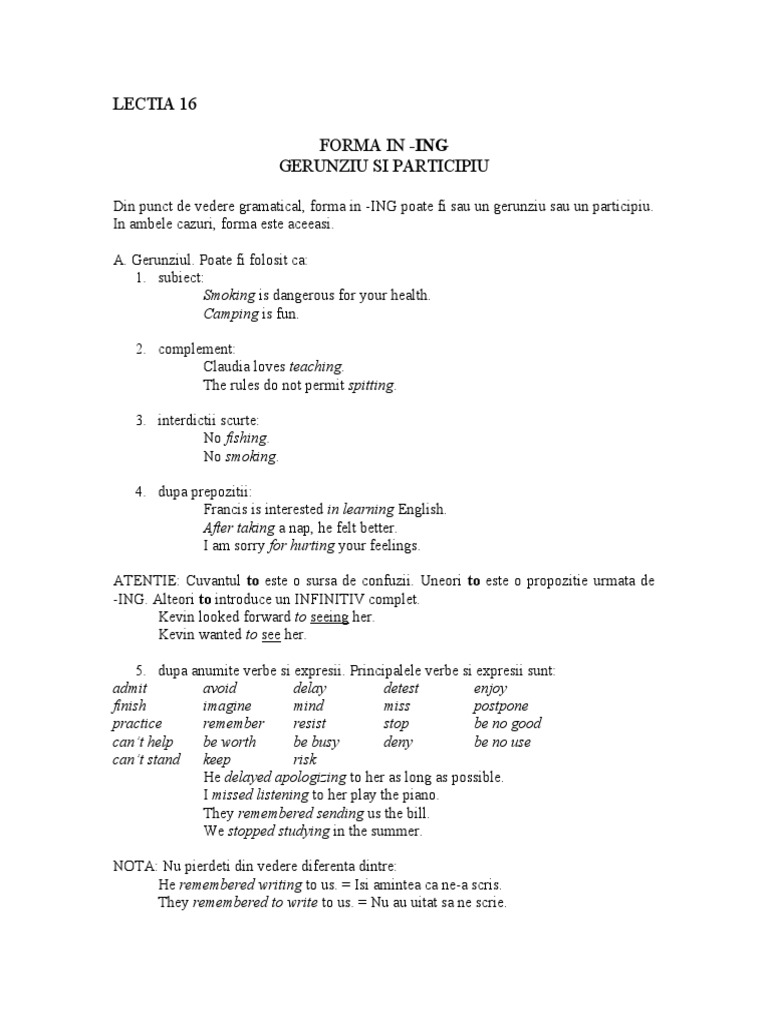 Lectia 16 Forma in - Ing Gerunziu Si Participiu | PDF