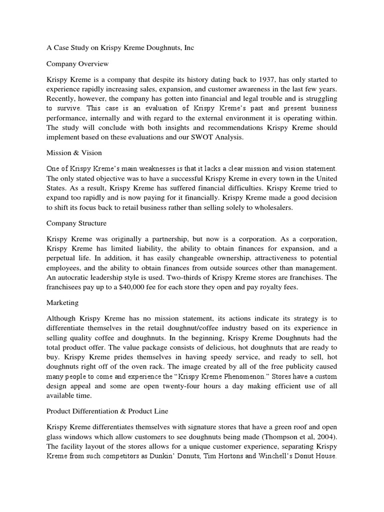 A Case Study On Krispy Kreme Doughnuts - Edit | PDF | Doughnut | Sales