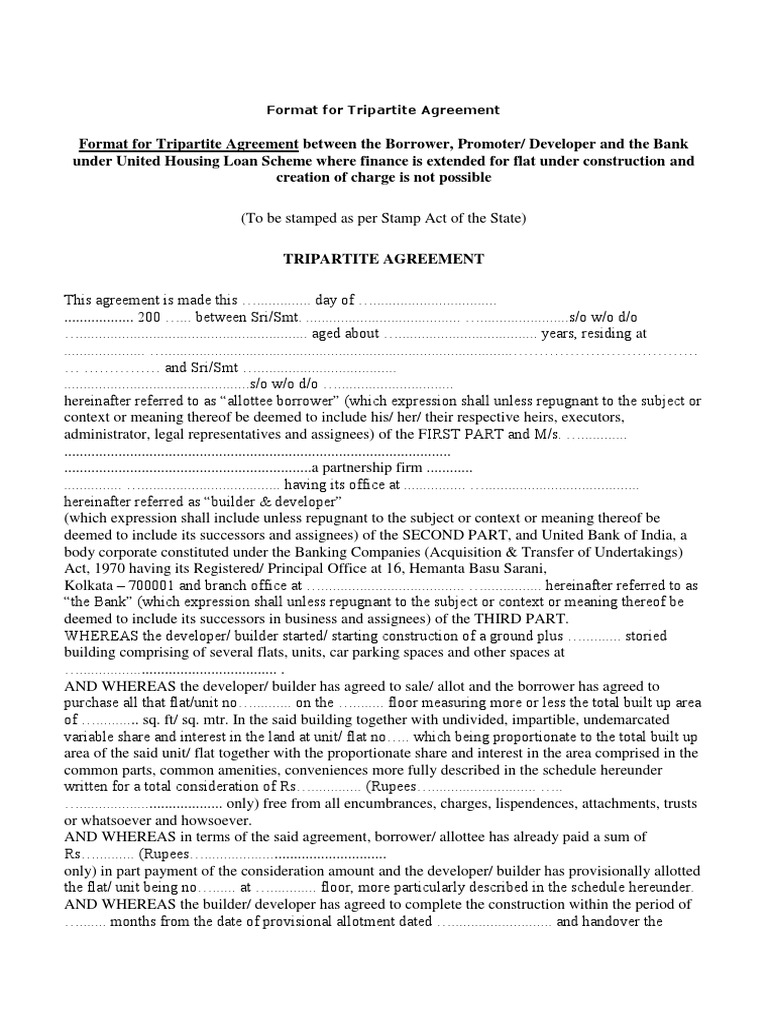 Format For Tripartite Agreement - UBI | PDF | Deed | Mortgage Law