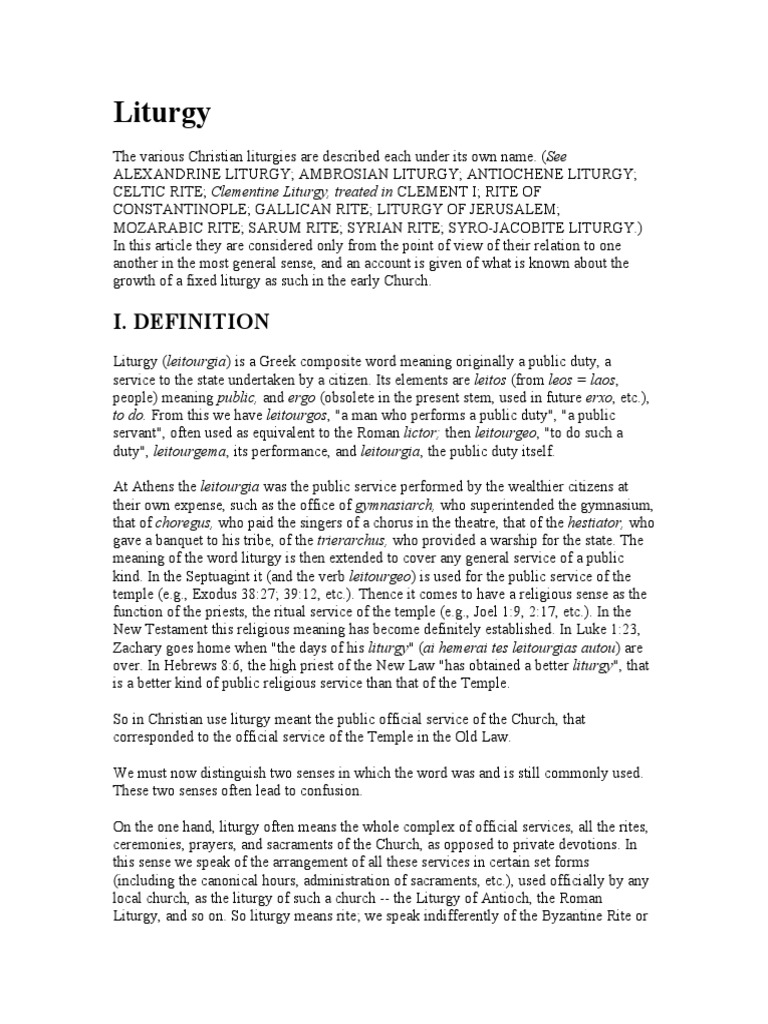 Liturgy: I. Definition | PDF | Eucharist | Liturgy