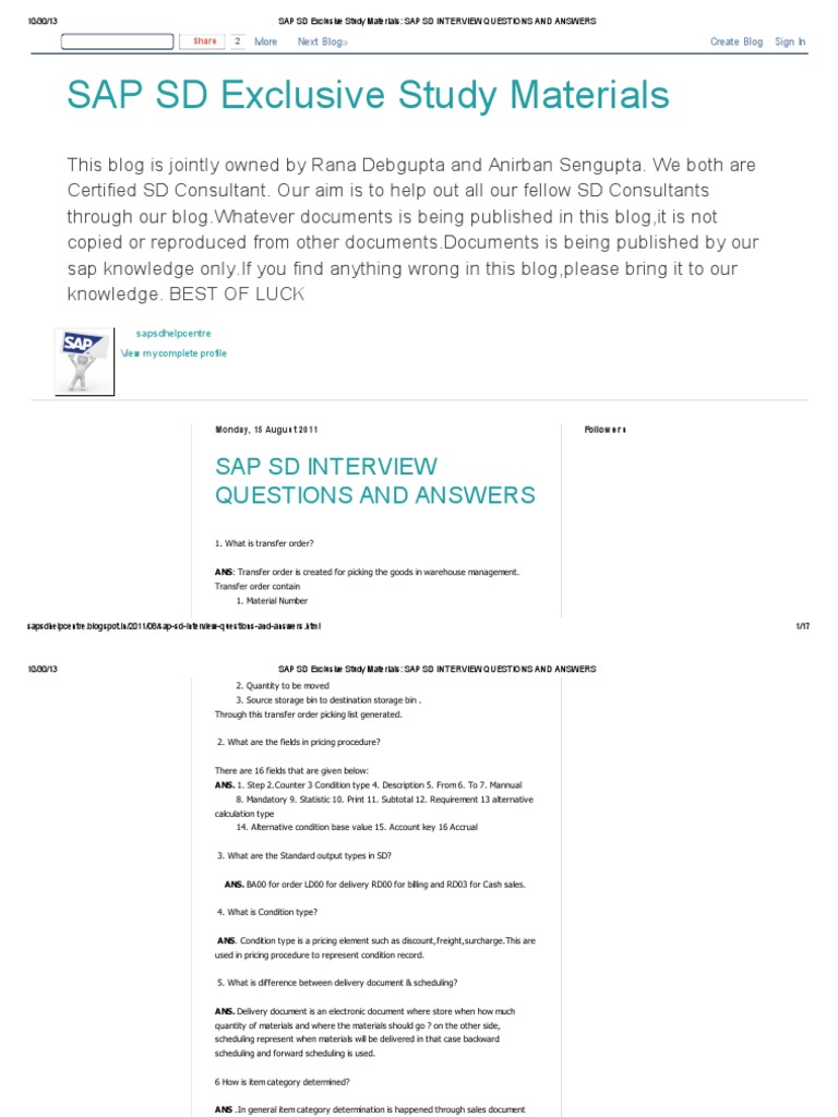 Sap SD Exclusive Study Materials - Sap SD Interview Questions and ...