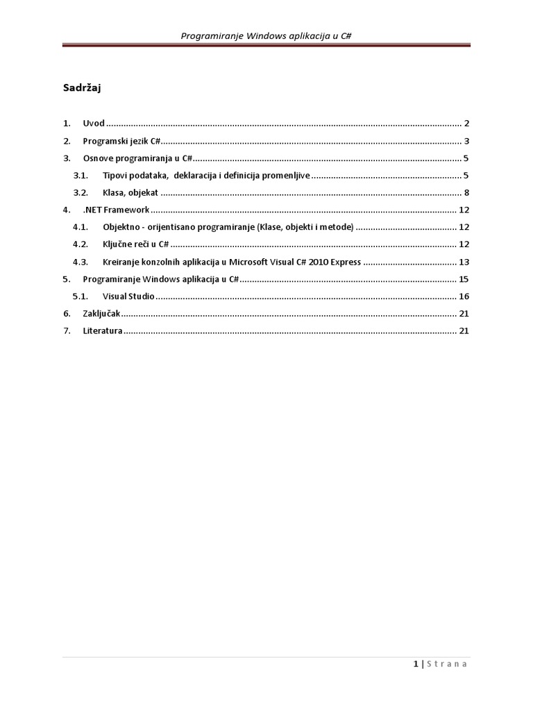 Seminarski Rad - Programiranje U C# | PDF