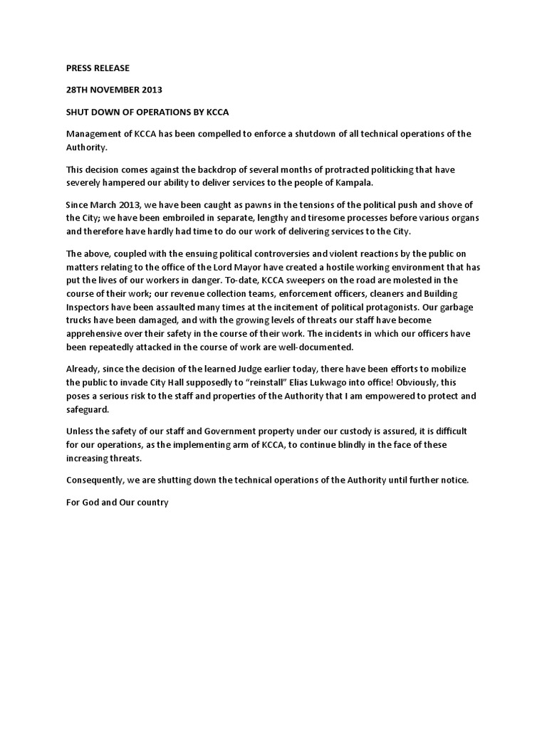 KCCA Press Release | PDF KCCA Press Release | PDF