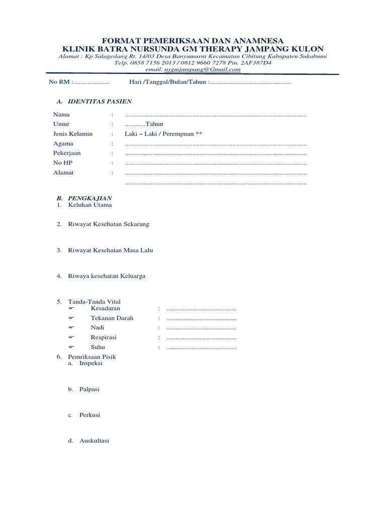 Format Anamnesa | PDF