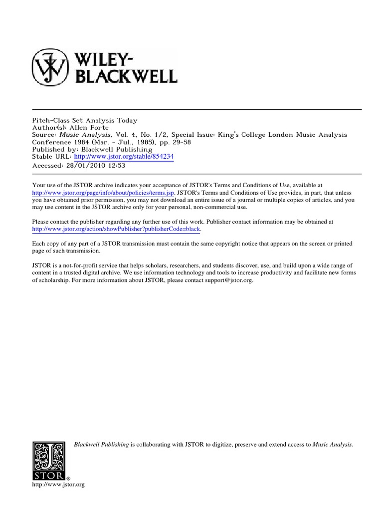 Pitch Class Set Analysis Today Allen Forte | PDF | Music Theory | Harmony