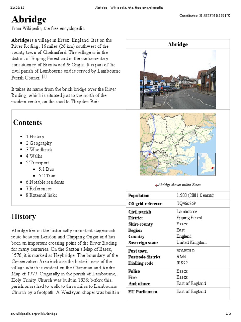 Abridge: Abridge Is A Village in Essex, England. It Is On The | PDF ...