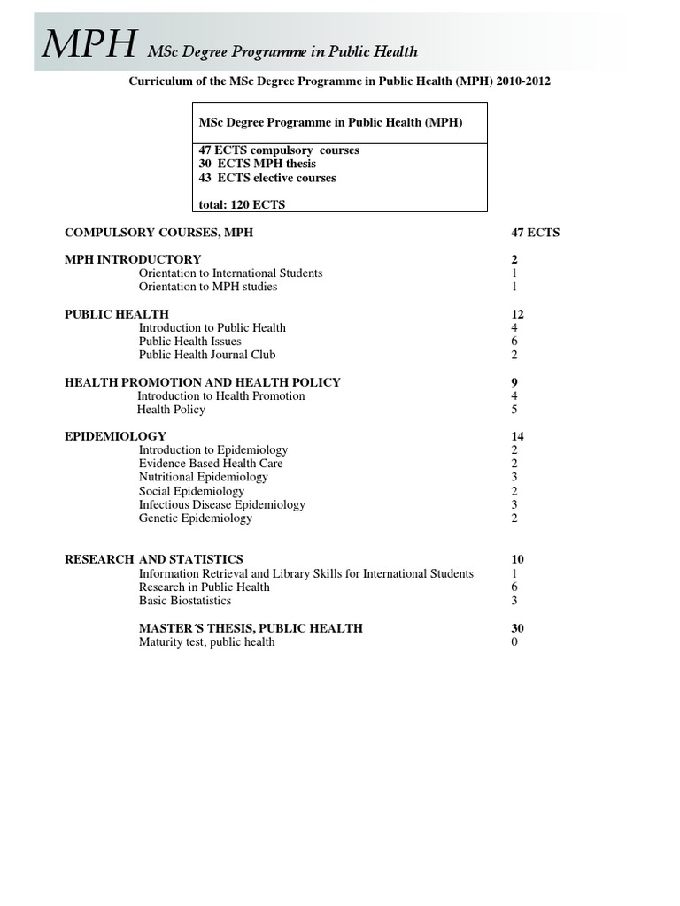 MPH Curriculum Example | PDF | Public Health | Epidemiology