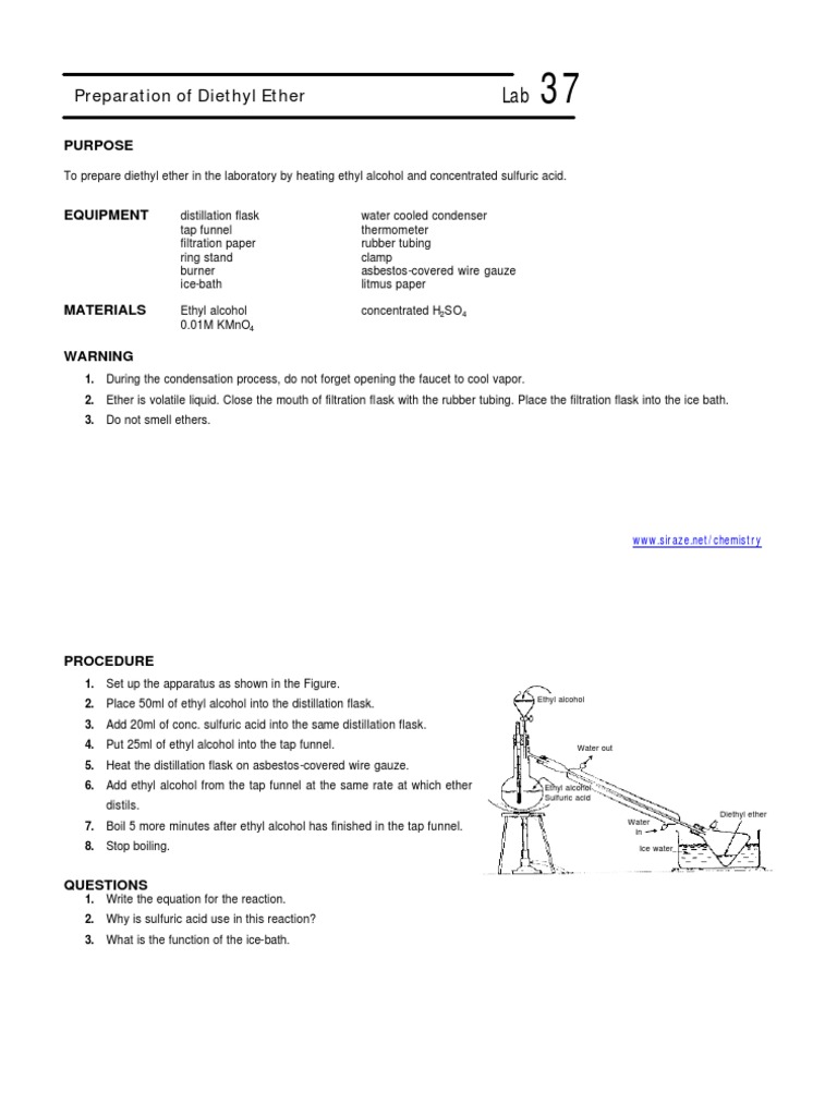 Preparation of Diethyl Ether | PDF