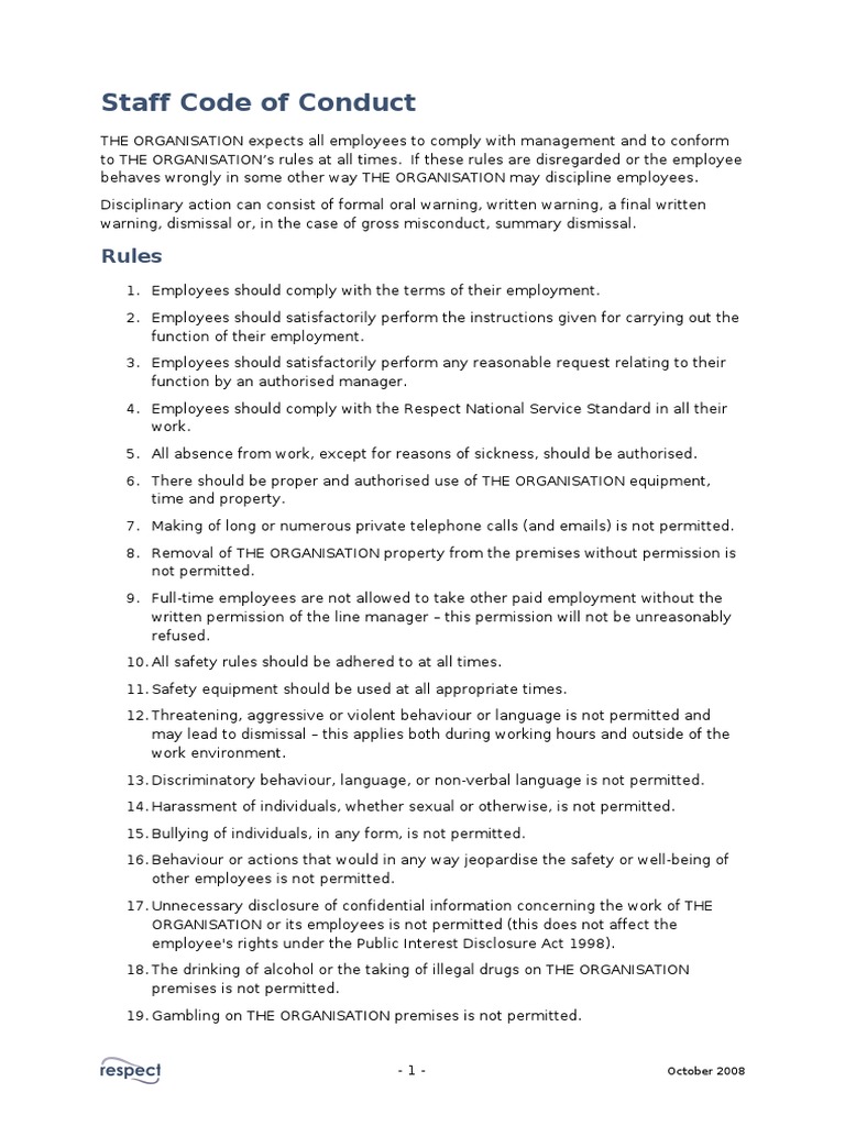 Staff Code of Conduct Template | PDF | Justice | Crime & Violence
