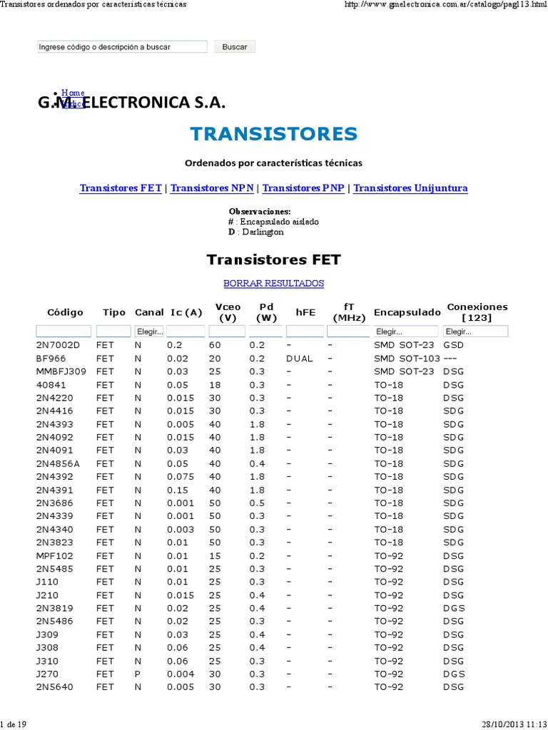 Transistores Ordenados Por Características Técnicas | PDF | Ingenieria ...