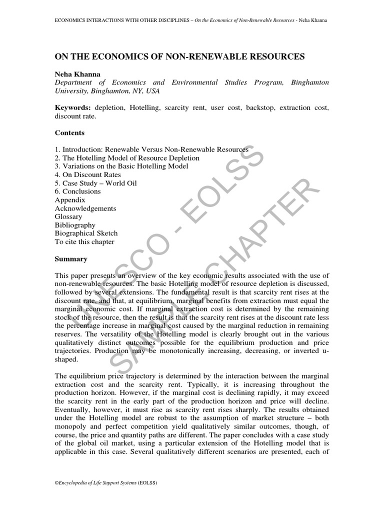 Unesco - Eolss Sample Chapter: On The Economics of Non-Renewable Resources | PDF | Monopoly ...