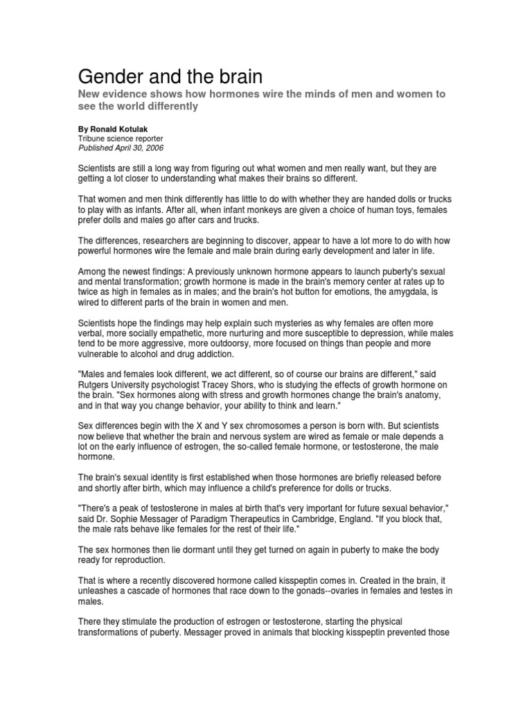 Gender Brain Apr30 2006 | PDF | Amygdala | Memory