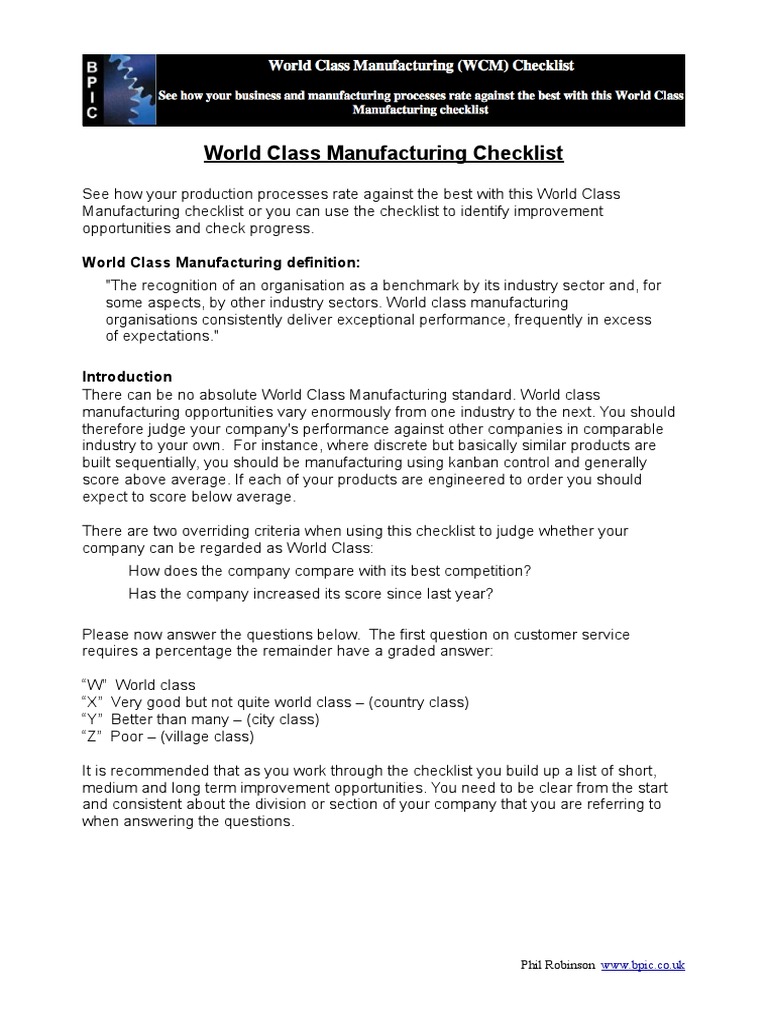 WCM Checklist | PDF | Supply Chain | Quality (Business)