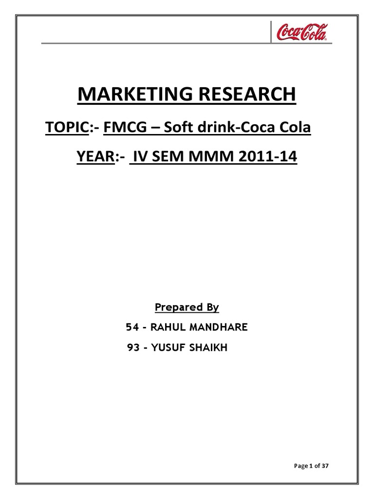 Fmcg Coca Cola Pdf Coca Cola Pepsi