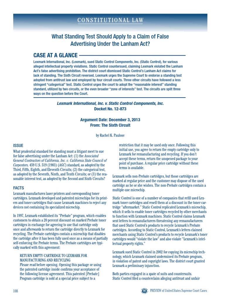 Lexmark International, Inc. v. Static Control Components, Inc. | PDF ...