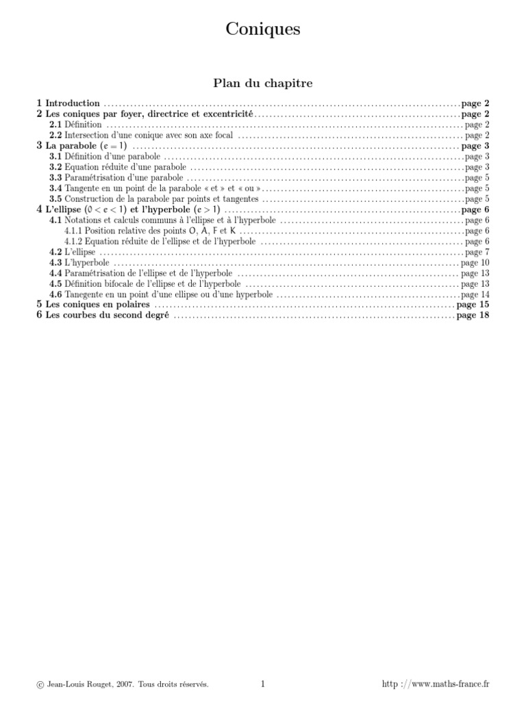 Coniques | PDF | Ellipse | Objets mathématiques