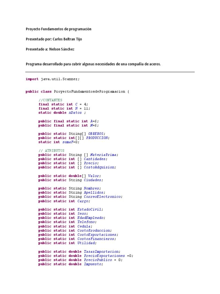 Proyecto Fundamentos de Programación | PDF | Acero inoxidable ...