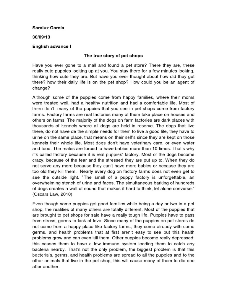 Saraluz García 30/09/13 English Advance I The True Story of Pet Shops | PDF