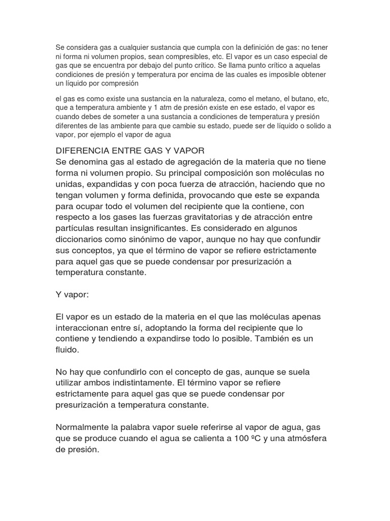 Se Considera Gas A Cualquier Sustancia Que Cumpla Con La Definición de ...