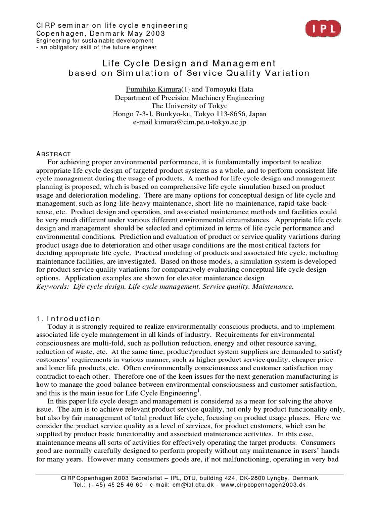 Life Cycle Design and Management Based on Simulation of Service Quality ...