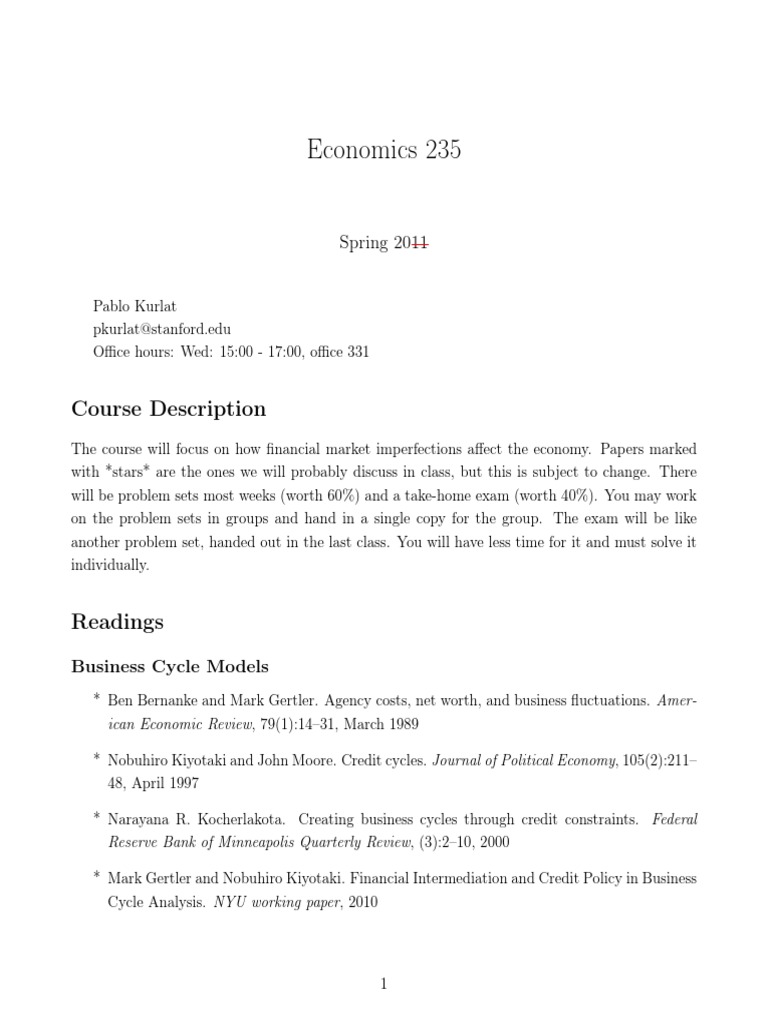 Economics 235: Course Description | PDF | Market Liquidity | Business Cycle