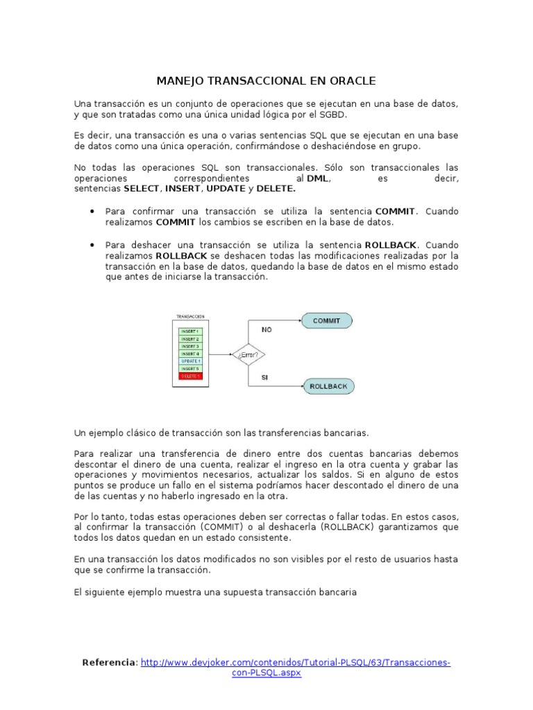 Manejo Transaccional en Oracle | PDF | Bases de datos | Recuperación de ...