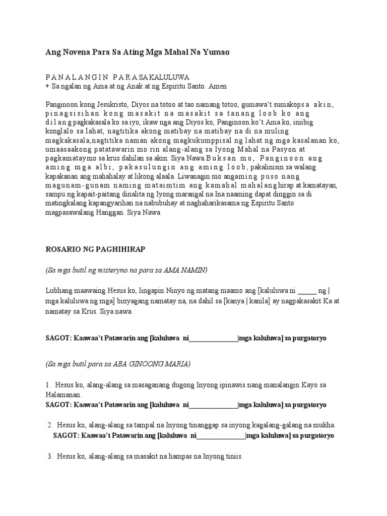 Ang Novena para Sa Ating Mga Mahal Na Yumao | PDF