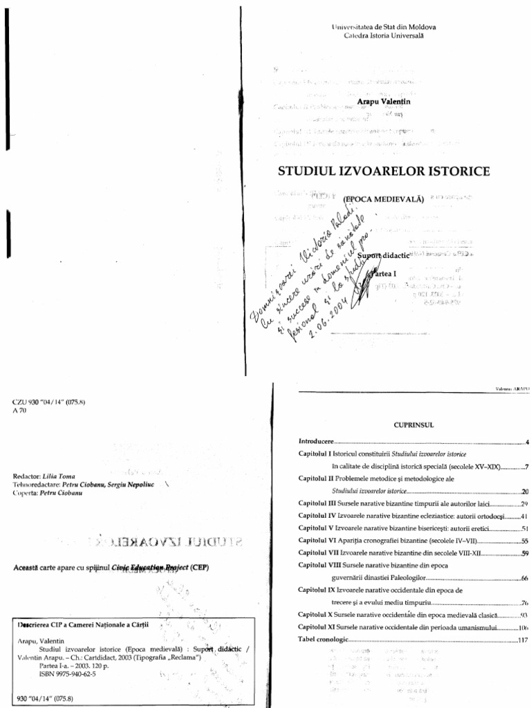 Studiul Izvoarelor Istorice (Epoca Medievala) - Valentin Arapu | PDF