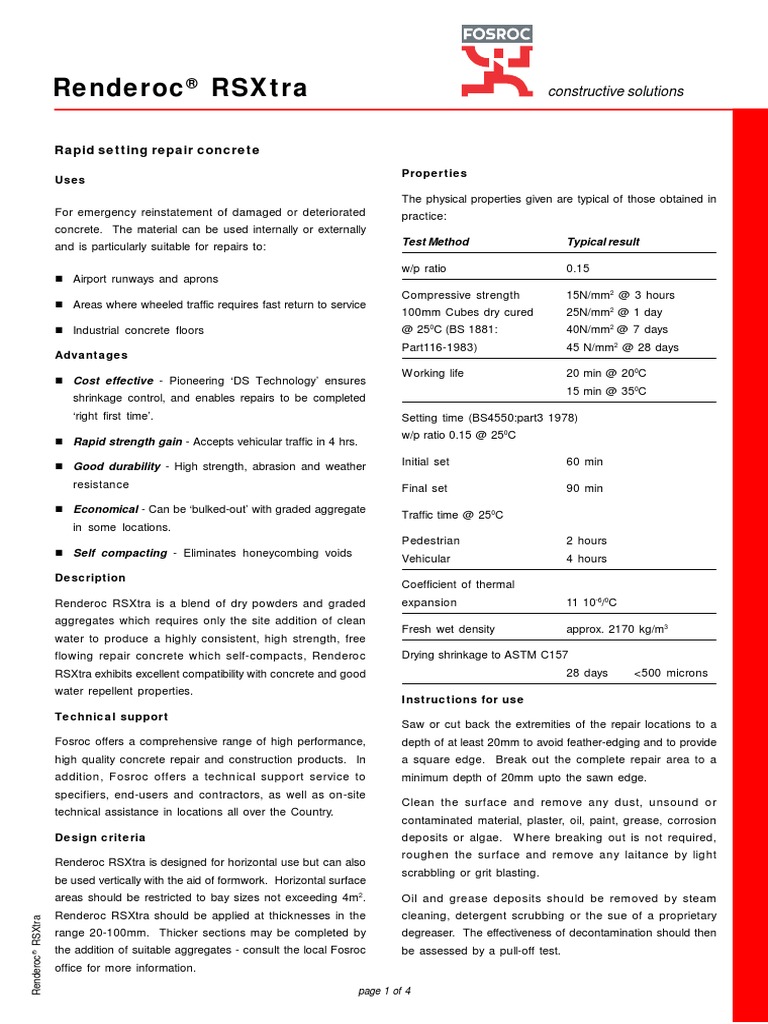 Renderoc Rsxtra: Rapid Setting Repair Concrete | PDF | Concrete ...
