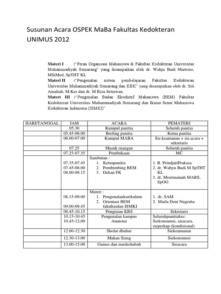 OSPEK Kedokteran UNIMUS 2012 | PDF