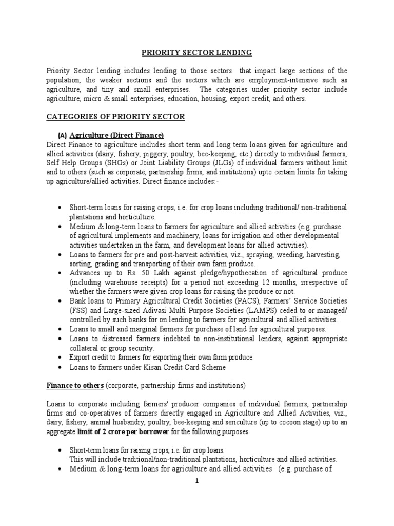 Priority Sector Lending | PDF | Loans | Agriculture