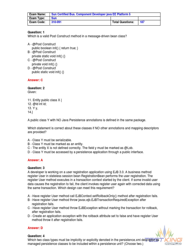 Answer: C: Exam Name: Exam Type: Exam Code: Total Questions | PDF ...