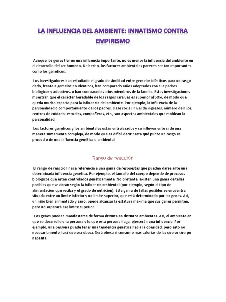 Innatismo Vs Empirismo. Zaira Gutierrez 1º C | PDF | Entorno natural ...