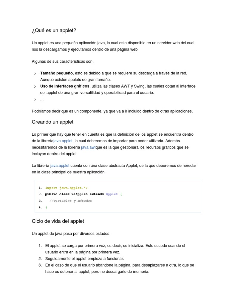 Qué Es Un Applet | PDF | Java (lenguaje de programación) | Informática