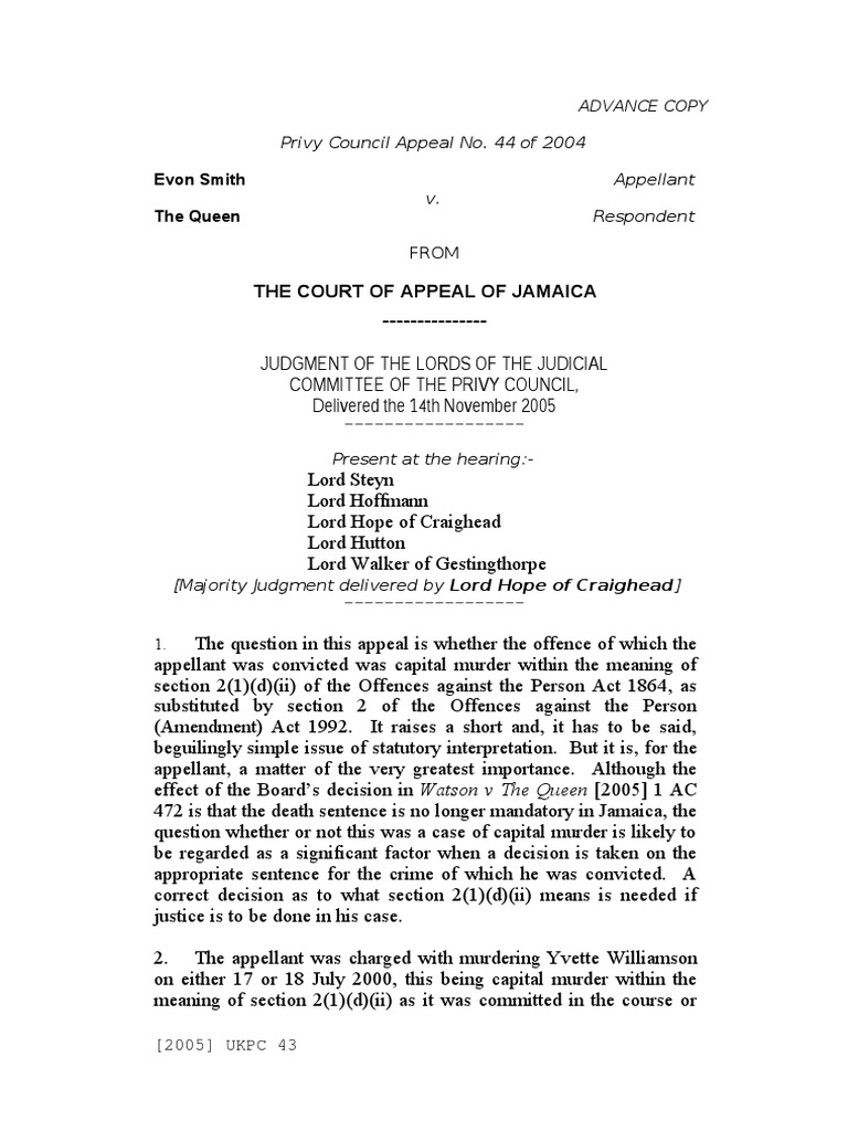 Evon Smith Vs The Queen | PDF | Burglary | Murder