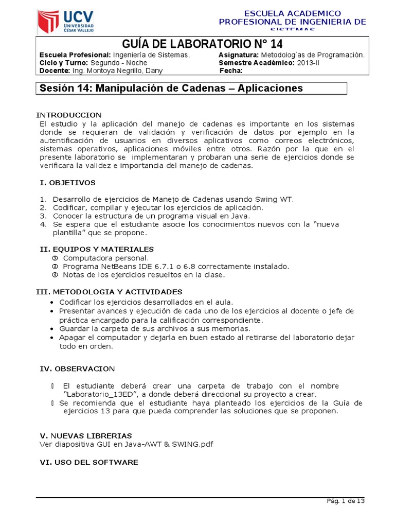 Manipulación de Cadenas en Java | PDF | Laboratorios | Equipo de oficina