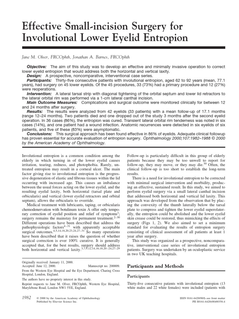 Effective Small-Incision Surgery For Involutional Lower Eyelid ...