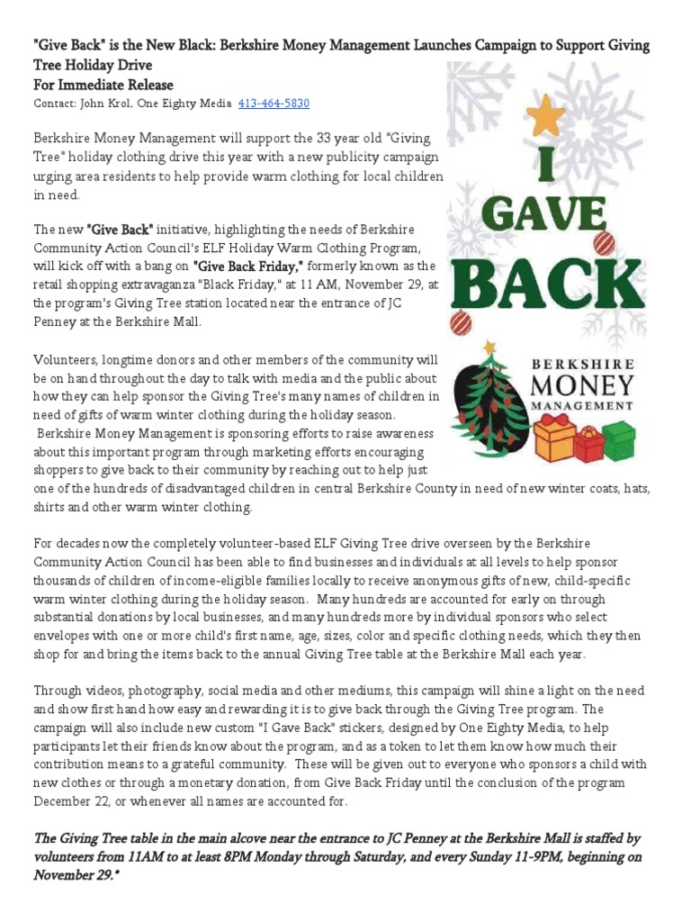Berkshire Money Management's Giving Tree Drive | PDF | Clothing